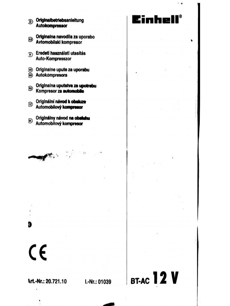 Auto Kompresor Einhell BT-AC 12V (UM) | PDF