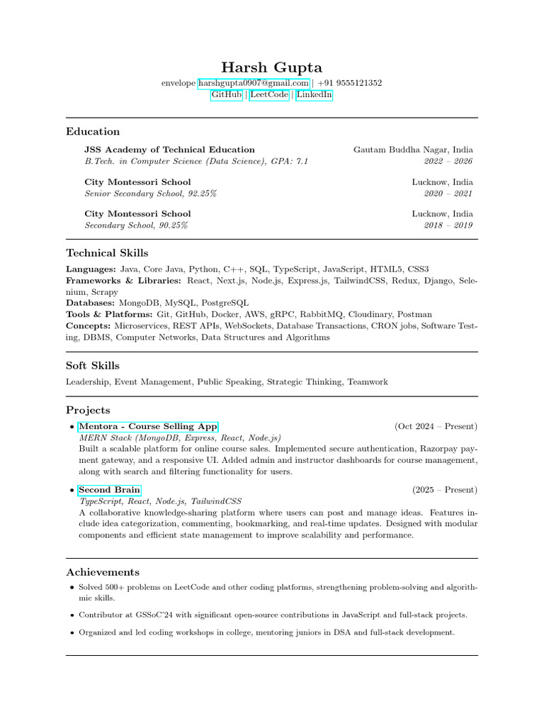 Harsh Gupta_Full Stack Resume | PDF | Databases | Computer Science
