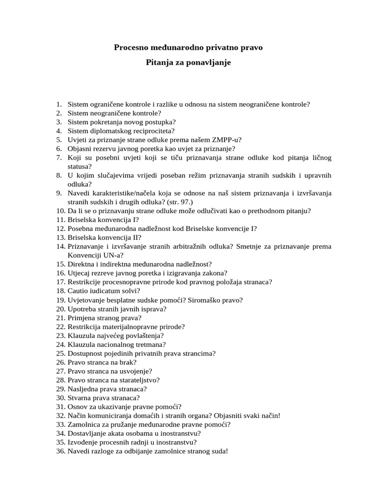 Procesno Međunarodno Privatno Pravo Pitanja Za Ponavljanje 2. Dio | PDF