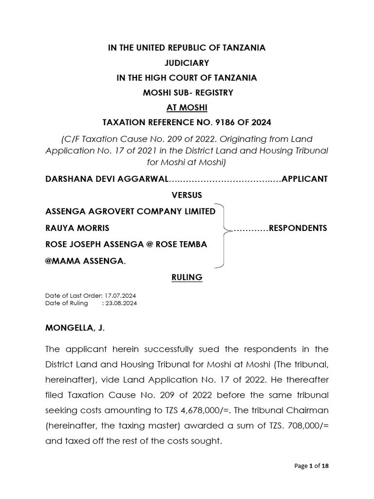 Darshana Devi Aggraval Vs Assenga Agrovet Company Limited and 2 Others ...