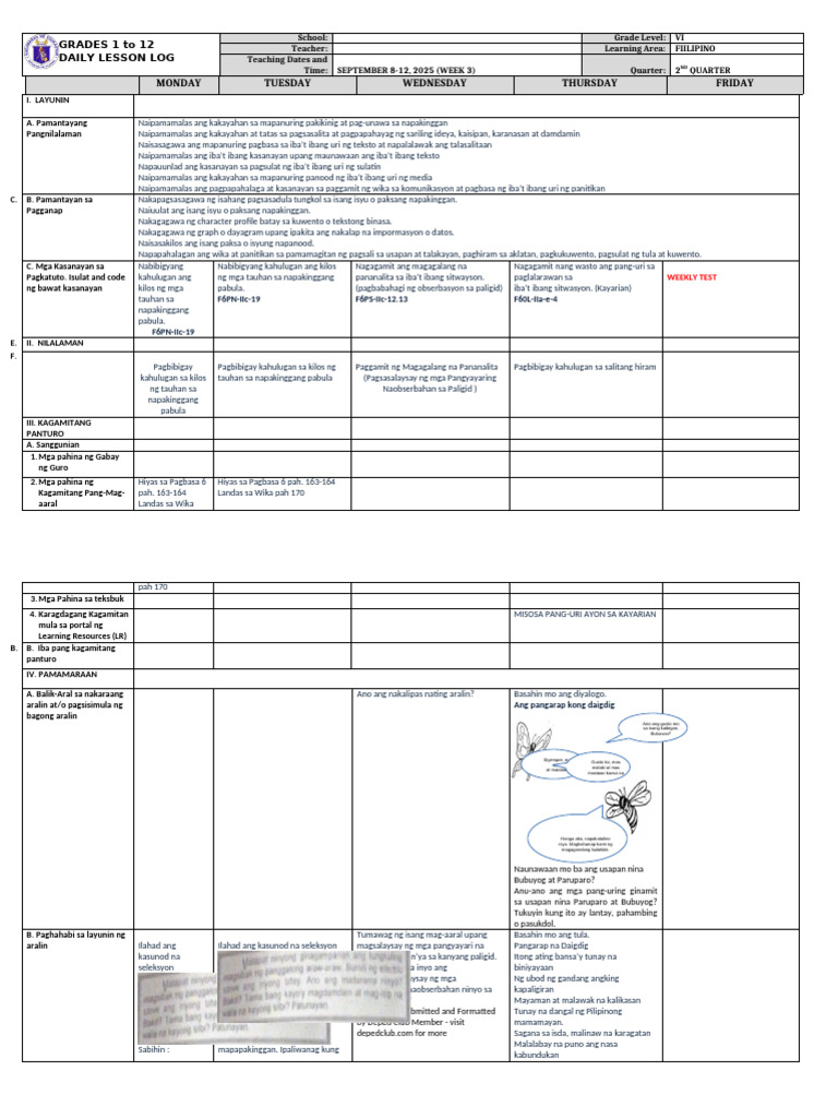 Filipino 6 Dll q2 w3 | PDF