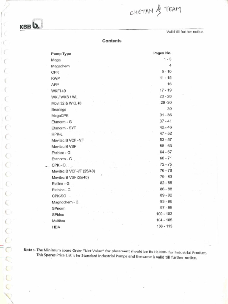 Spares Price List | PDF