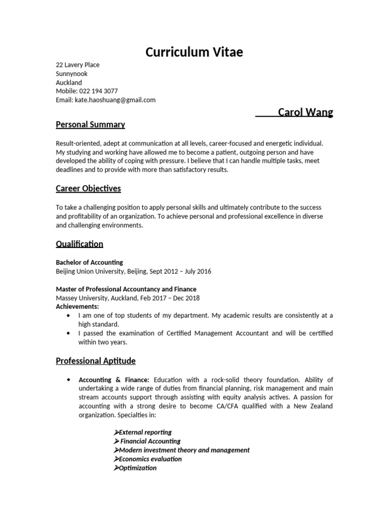Carol Wang CV | PDF | Accounting | Leadership