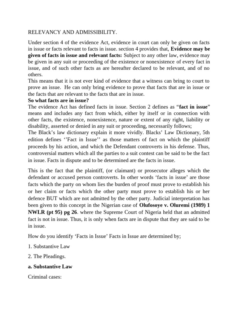 Understanding Facts in Issue and Relevance | PDF | Lawsuit | Criminal Law