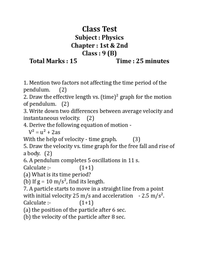 Class Test - Class 9 B - Physics - Chapter 1st & 2nd | PDF
