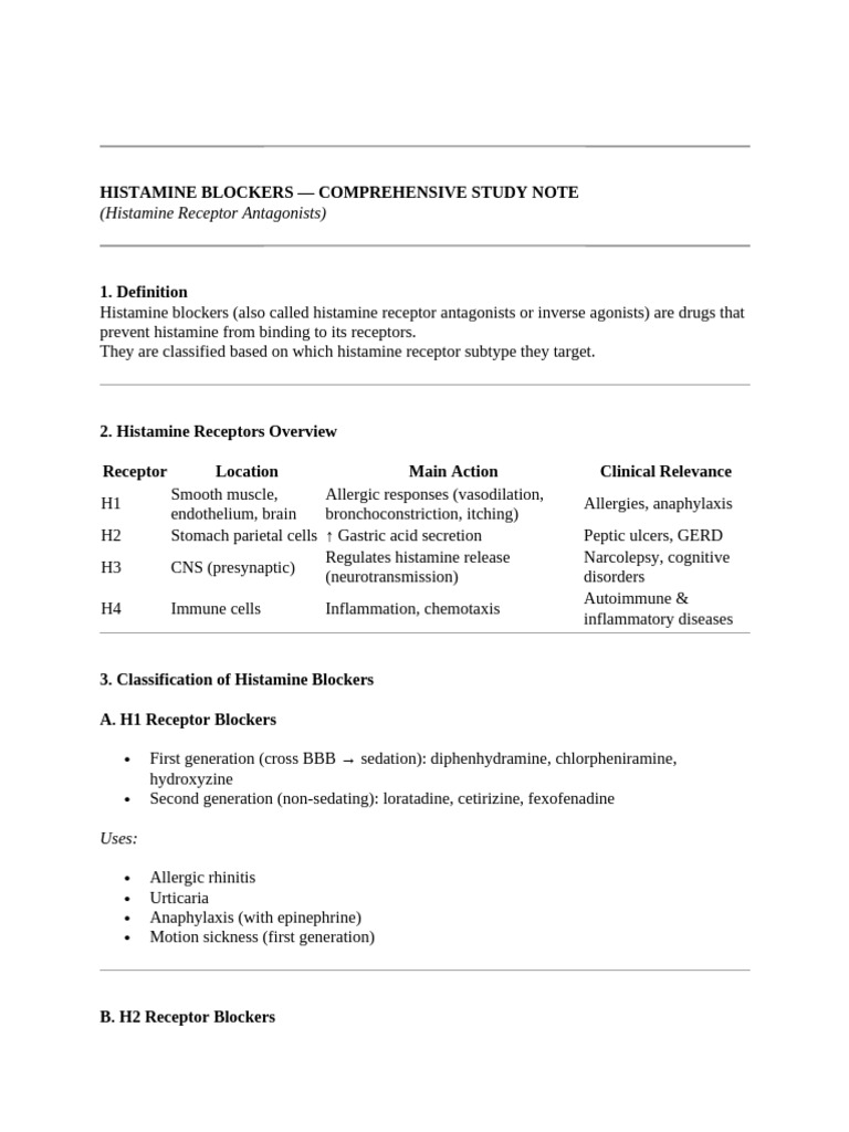 Histamine Blockers: Types & Uses Guide | PDF | Medical Specialties | Drugs