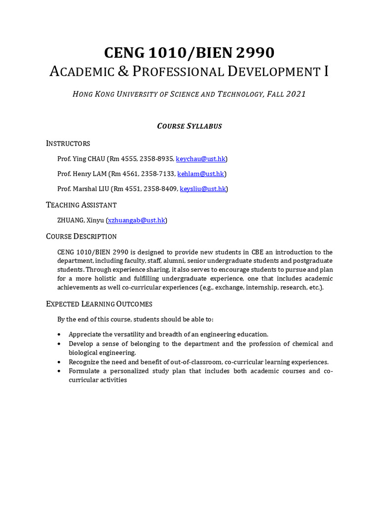 CENG 1010/BIEN 2990 Course Overview | PDF | Learning