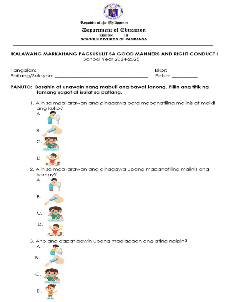 Ikalawang Markahan Pagsusulit Gmrc 1 | PDF