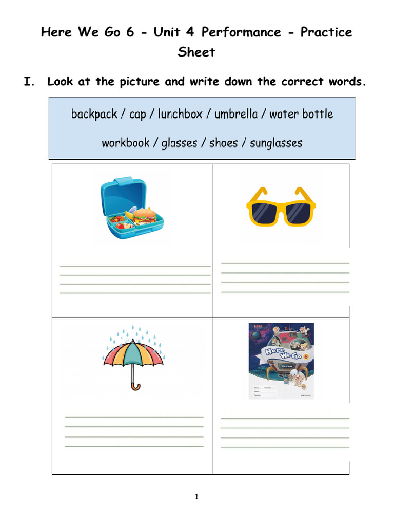 Here We Go 6 Unit 4 Practice Sheet | PDF