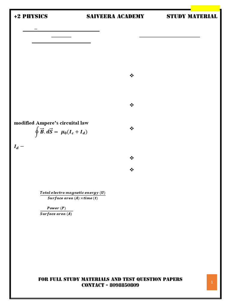 12th Physics Unit - 5 Study Material Em-1 | PDF | Waves | Electromagnetic Radiation