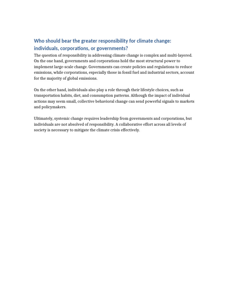 Climate Change Responsibility | PDF