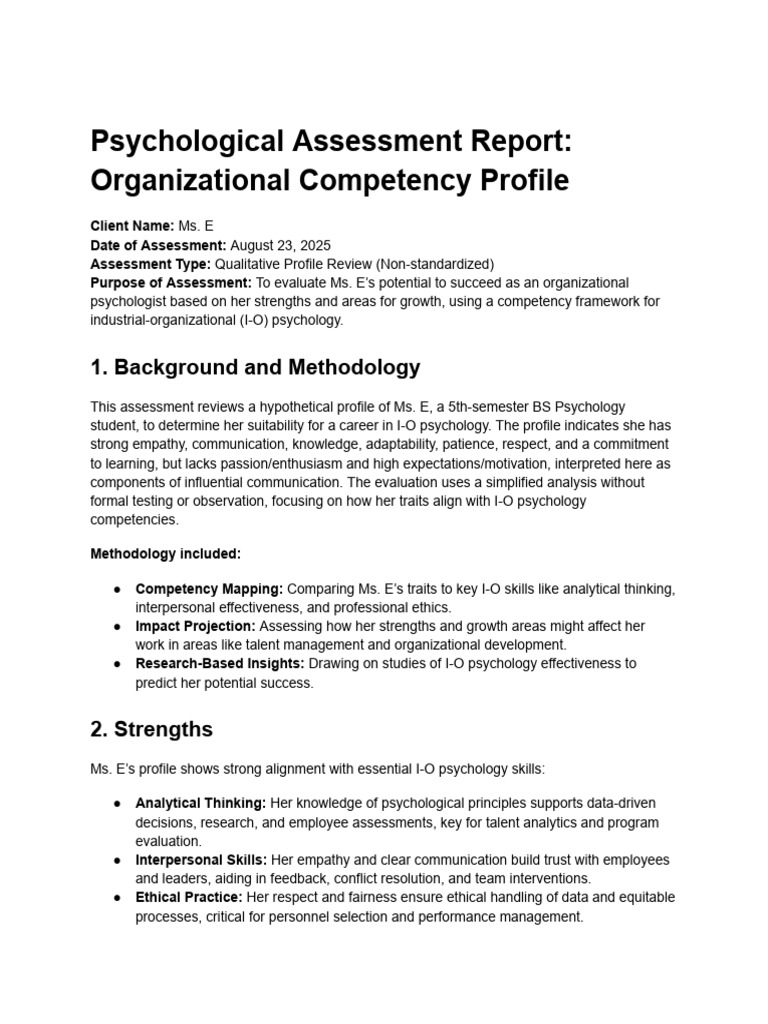 Psychological Assessment Report - Organizational Competency Profile ...