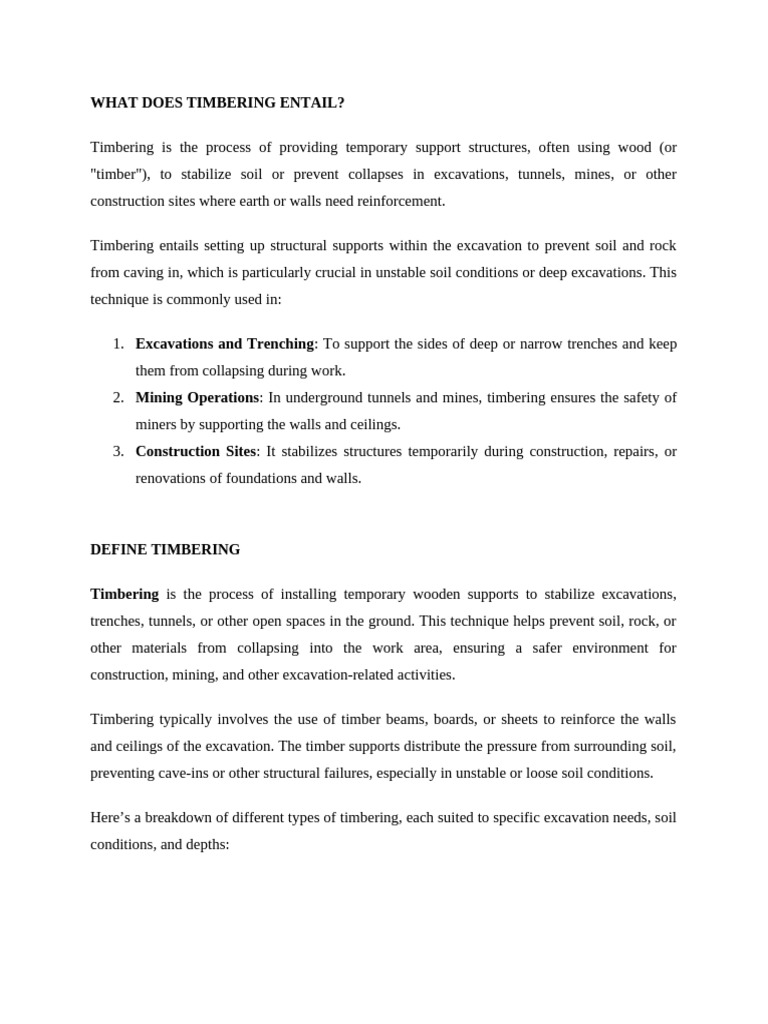 Types of Timbering in Excavation Safety | PDF | Trench | Tunnel