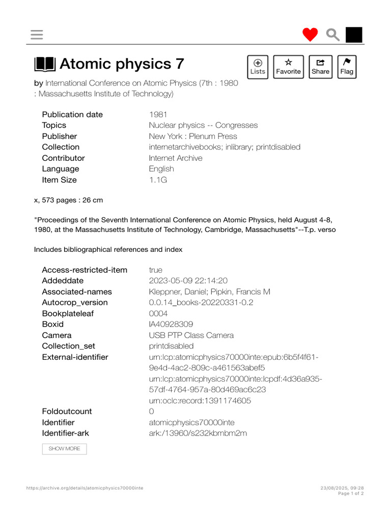 Atomic Physics 7 - International Conference On Atomic Physics (7th ...