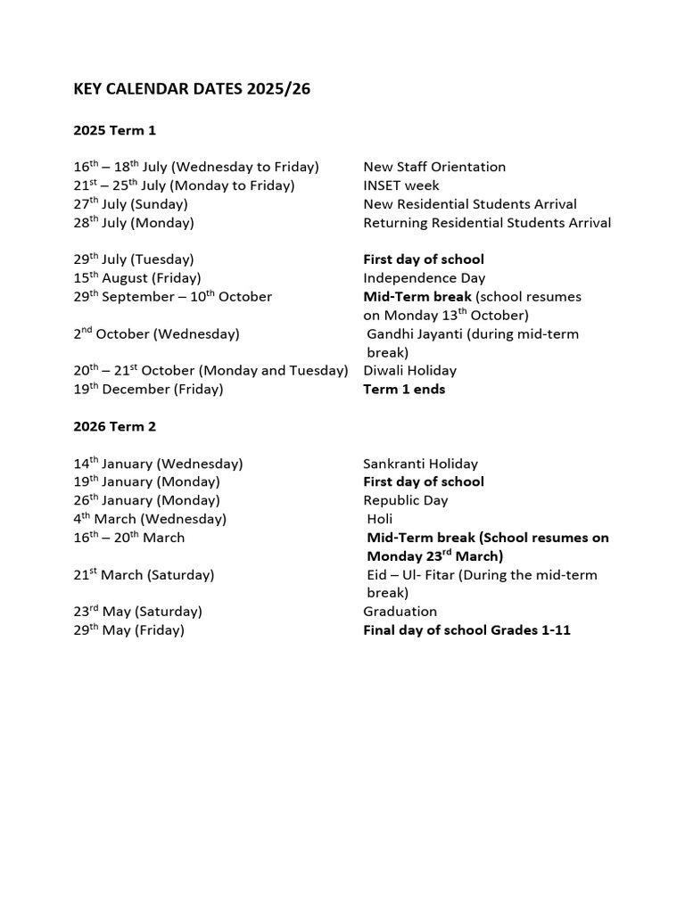 2025-26 Academic Calendar Overview | PDF