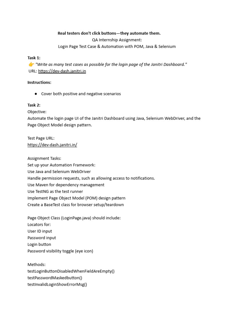 Janitri - QA Internship Assignment-JFH | PDF