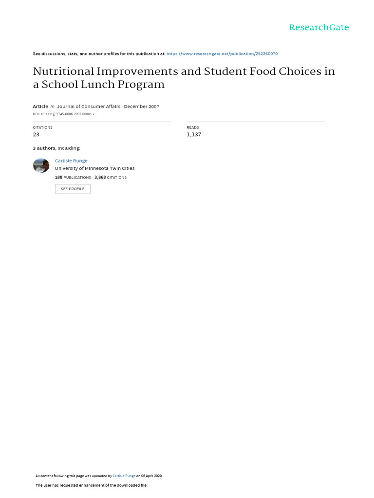 Nutritional Improvements and Student Food Choices | PDF | Fixed Effects ...