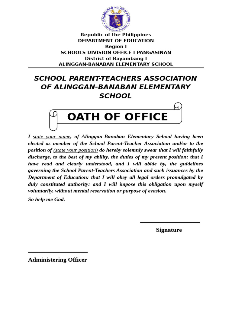 Oath of Office for PTA Members | PDF