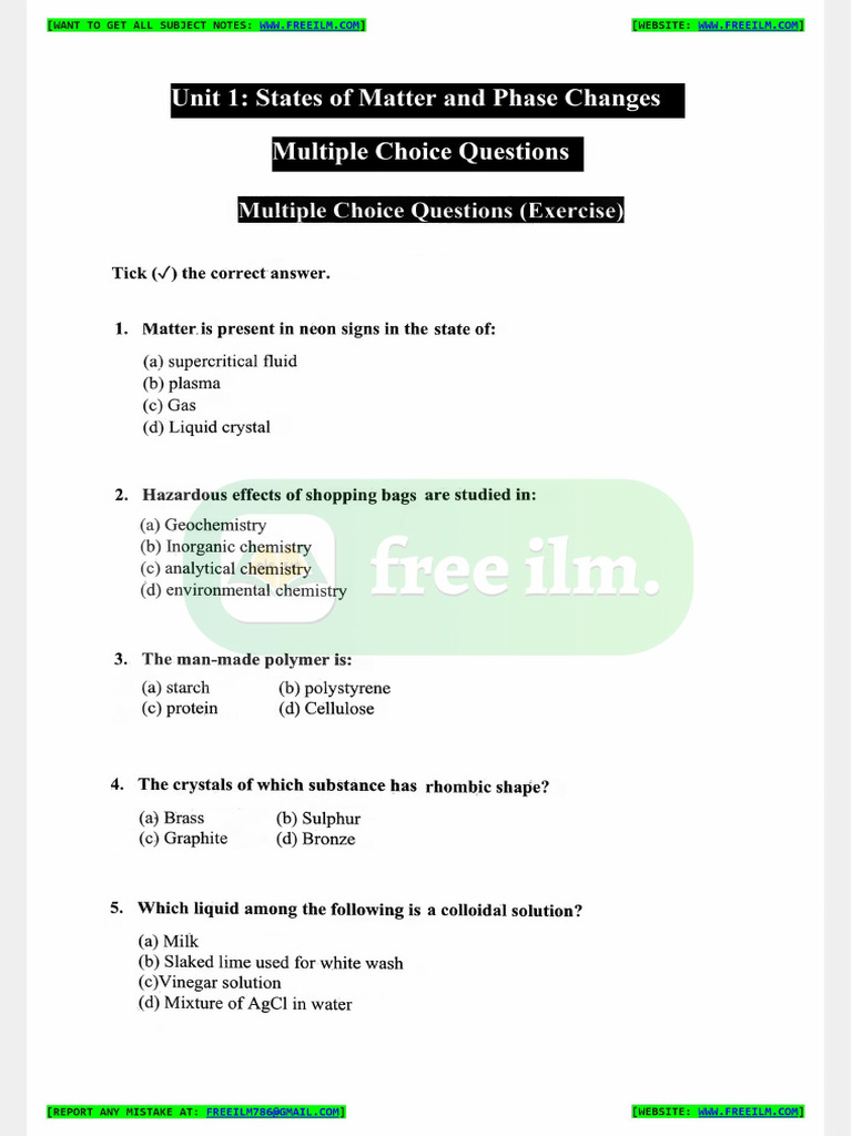 9th Chemistry New Ch1 MCQ's | PDF