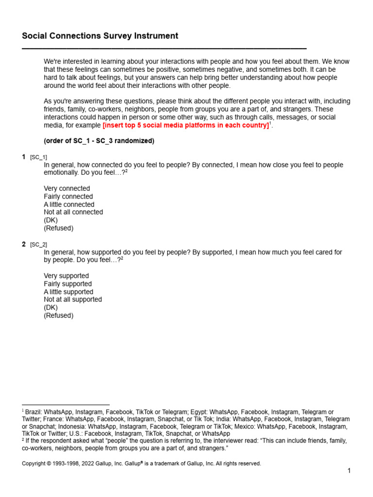 State of Social Connections Survey Instrument | PDF | Facebook | All ...