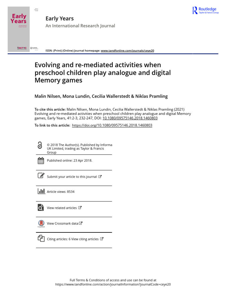 Evolving and Re-Mediated Activities When Preschool Children Play ...