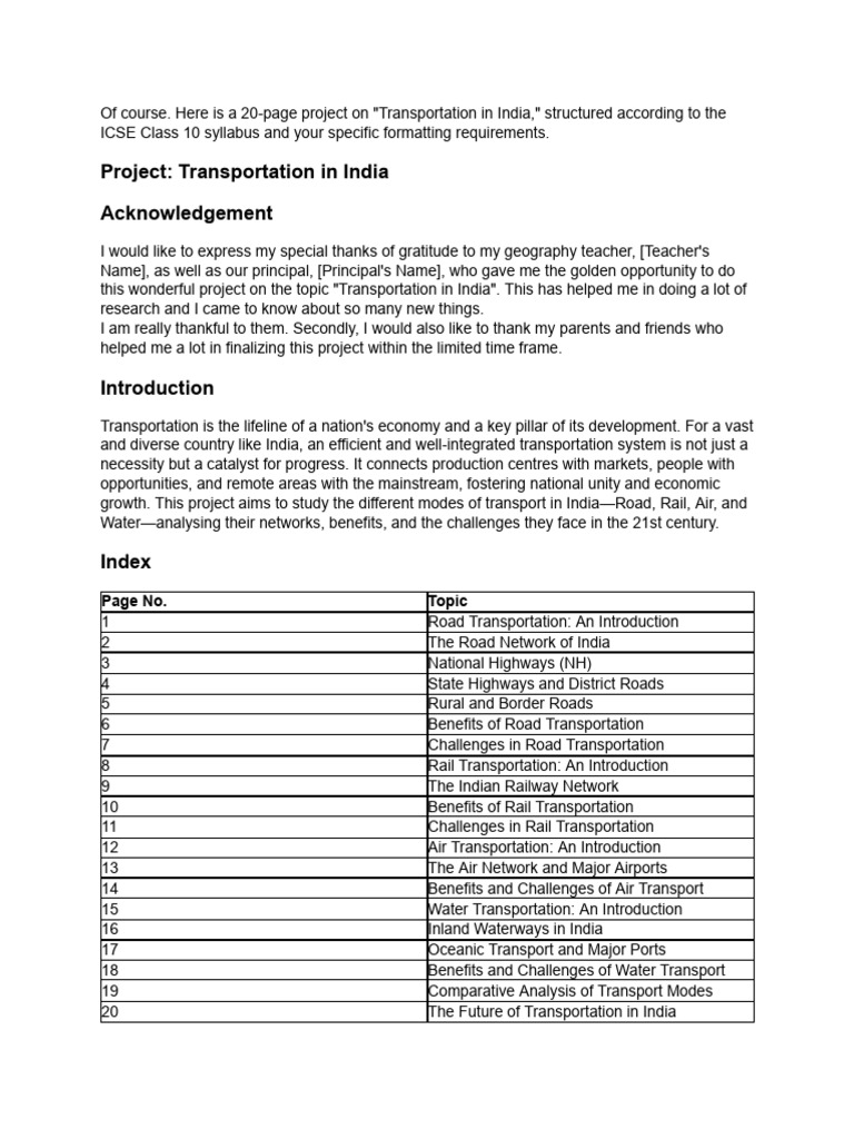 Create An Class 10th Icse Project Geography of 20 ... | PDF | Transport ...