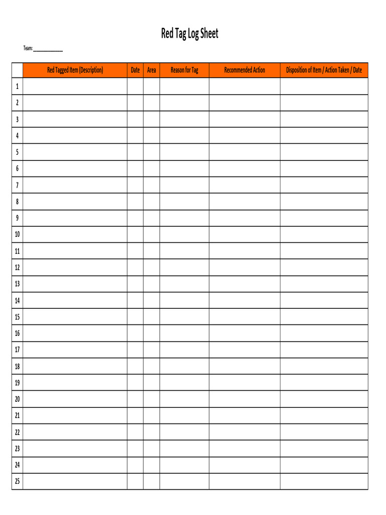 Red Tag Log Sheet Template | PDF