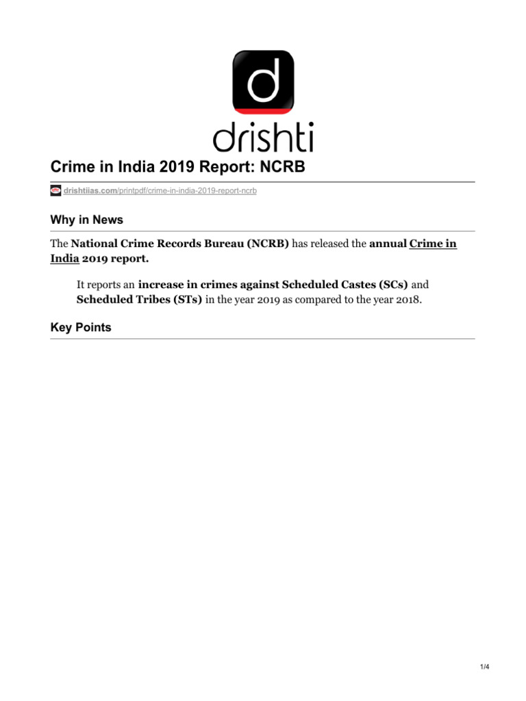 NCRB Crime in India 2019 Report | PDF | Crimes | Crime & Violence