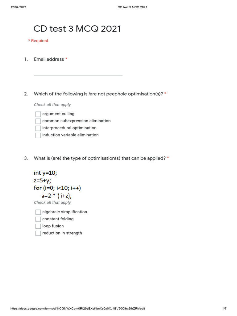 CD Test 3 MCQ Quiz - Google Forms | PDF | Computer Programming ...