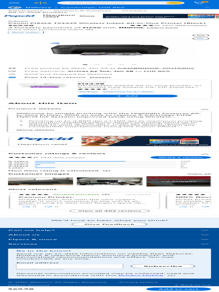 Canon PIXMA TS3425 Wireless Inkjet All-In-One Printer (Black) - Walmart - Ca | PDF | Printer ...