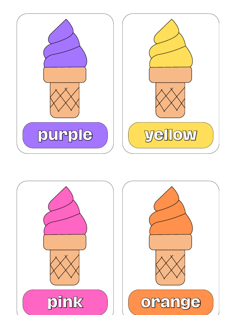 Ice Cream Colors Visual Arts Flashcards Colorful Lined Ice Cream ...