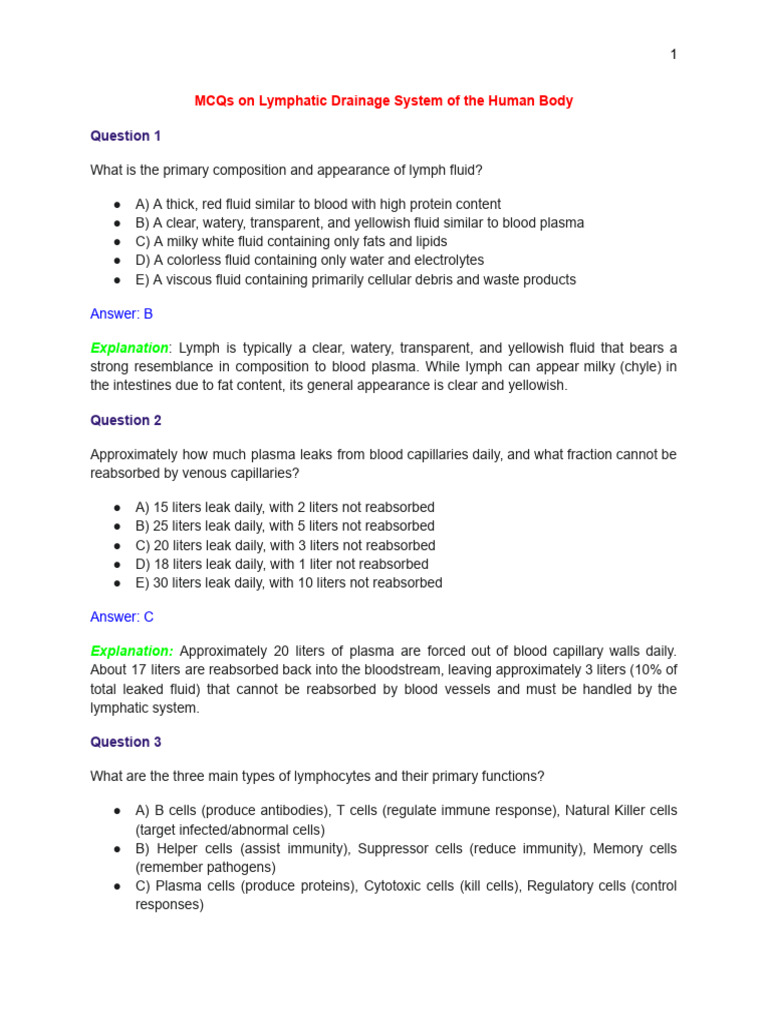 Mcqs On Lymphatic System | PDF | Lymphatic System | Lymph