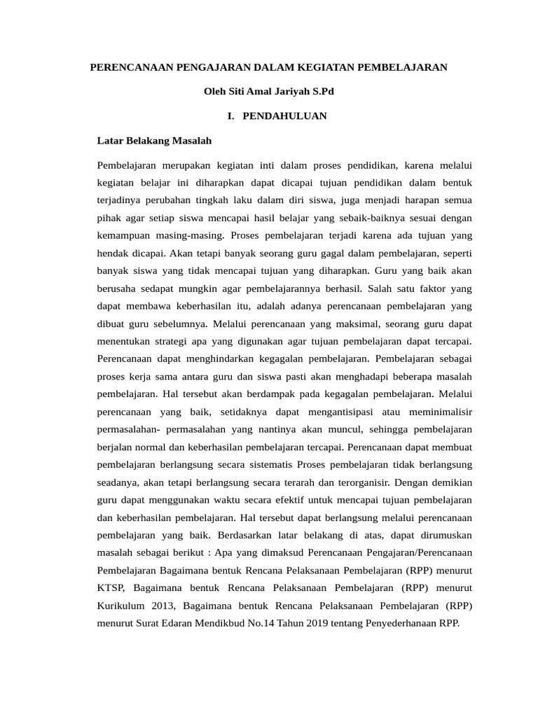 Contoh Perencanaan Pembelajaran MTs BUN | PDF