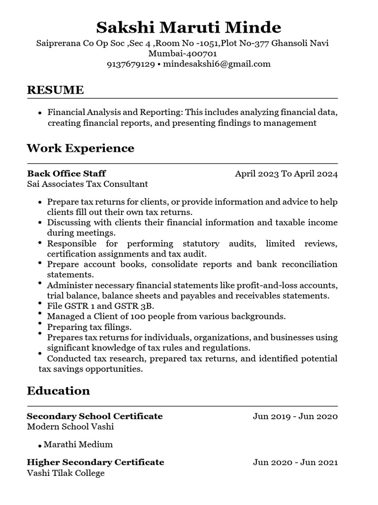 Sakshi Minde Resume | PDF