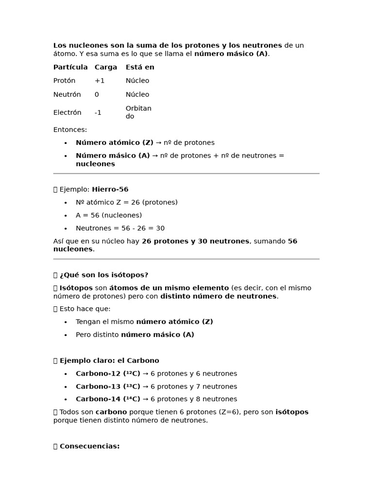 Protones Nucleones Numero Atómico y Masico | PDF
