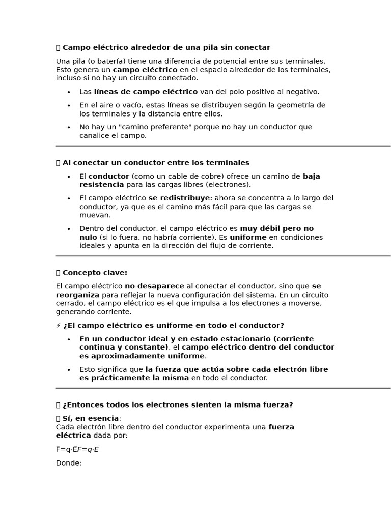 Campo Eléctrico en Pilas y Conductores | PDF | Electricidad | Corriente ...