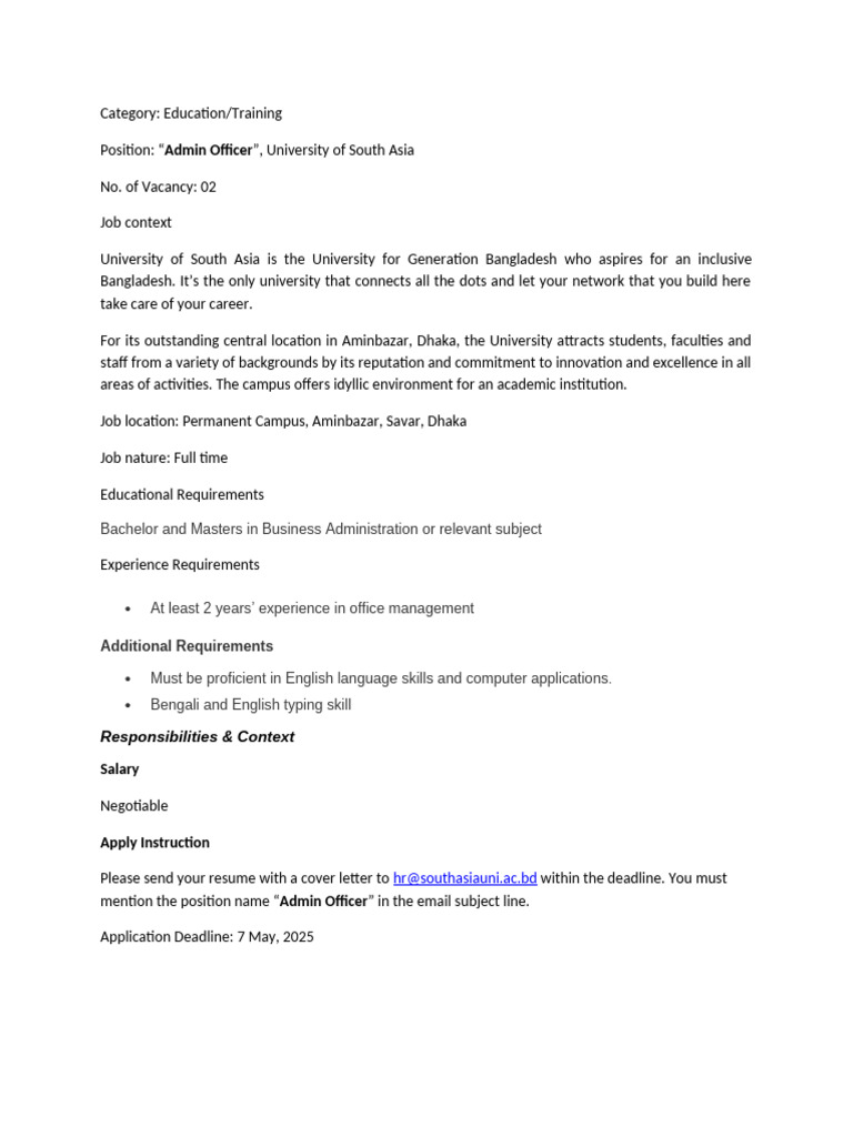 Admin Officer - CIRCULAR | PDF