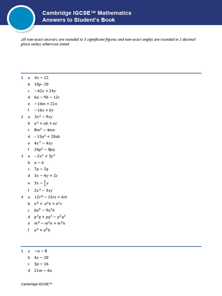 Cambridge IGCSE Mathematics Answers Guide | PDF | Communication | Inquiry