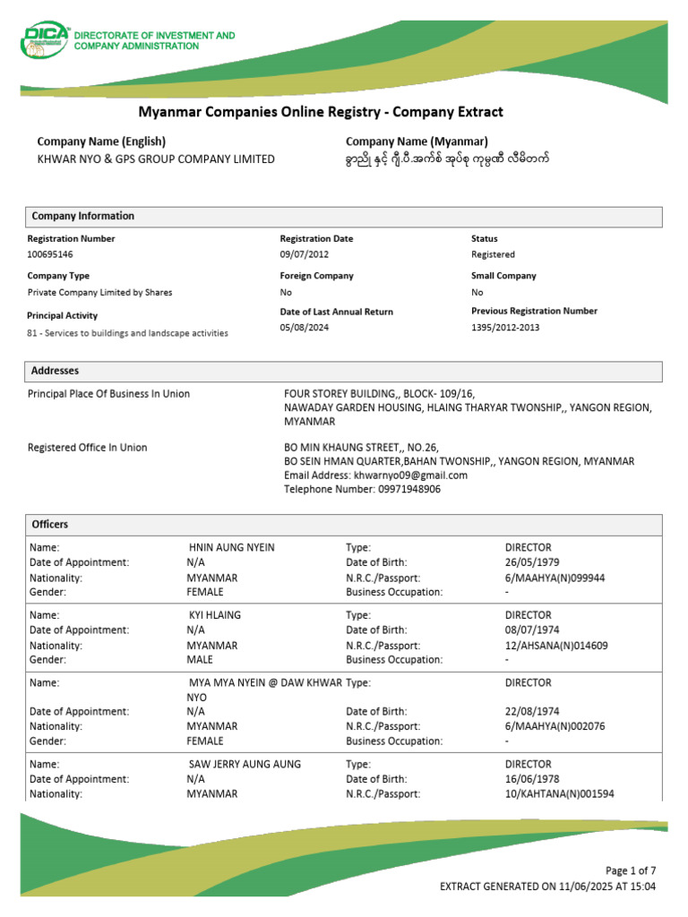 Company Extract | PDF | Myanmar | Politics Of Myanmar