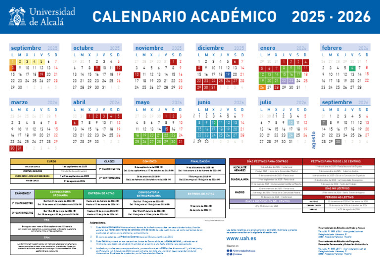 Calendario Académico 2025-2026 UAH | PDF