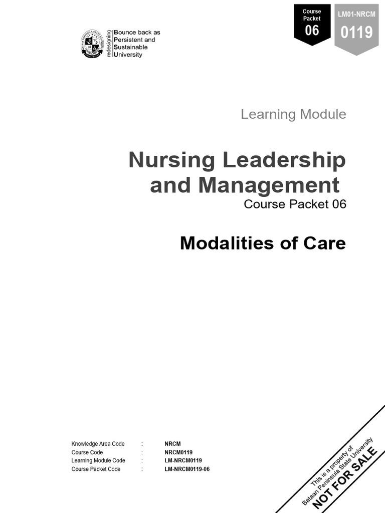 Course Packet 06 - Modalities of Care | PDF | Nursing | Leadership