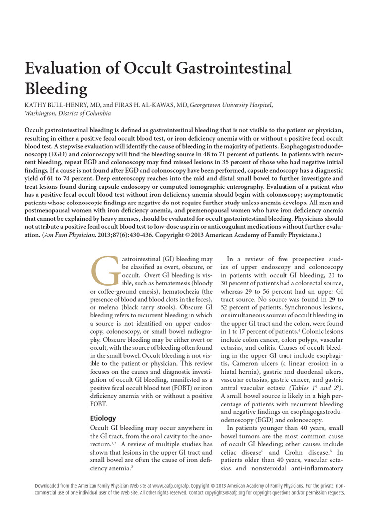 Occult Gastrointestinal Bleeding Evaluation | PDF | Colonoscopy ...