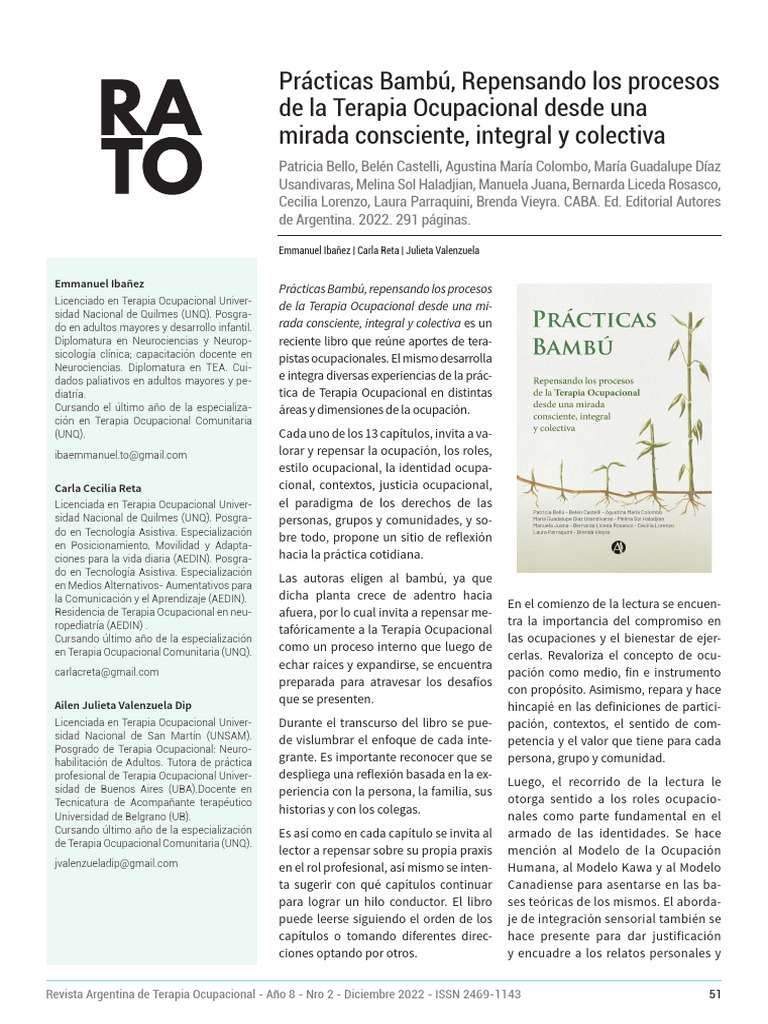 2022dic Resenia | PDF | Terapia ocupacional | Psicoterapia