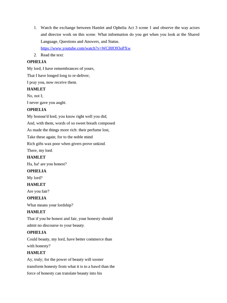 Hamlet's Complex Exchange with Ophelia | PDF | Hamlet