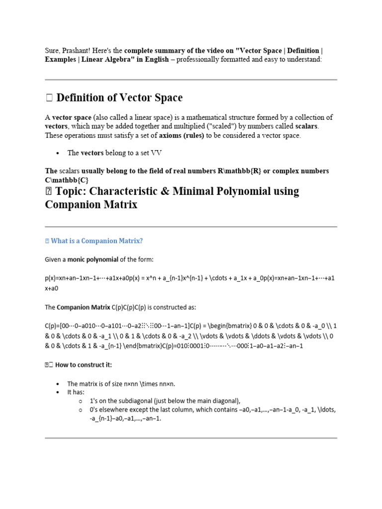 Companion Matrix in Linear Algebra | PDF | Eigenvalues And Eigenvectors ...