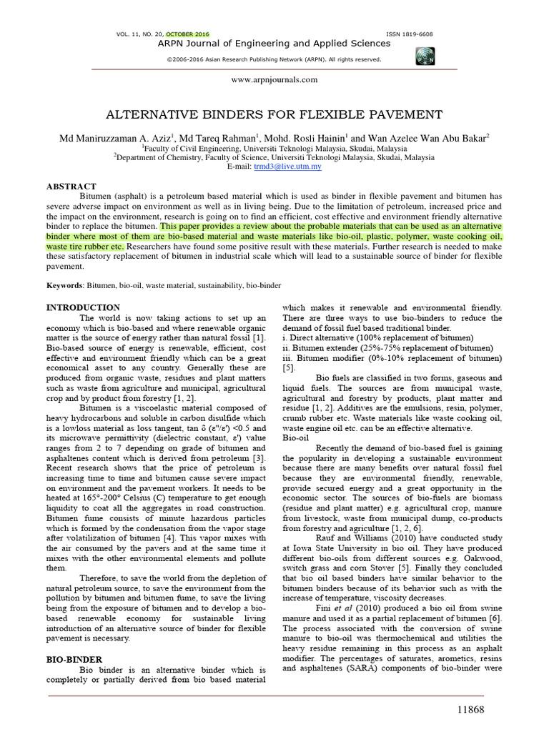 Alt to Road Asphalt | PDF | Petroleum | Fossil Fuels