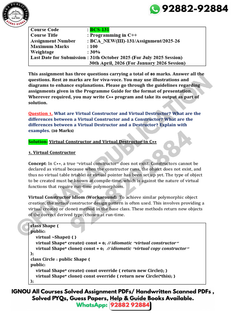 Bcs-131 Solved Assignment 2025-26 @ignouhub | PDF | Constructor (Object Oriented Programming ...