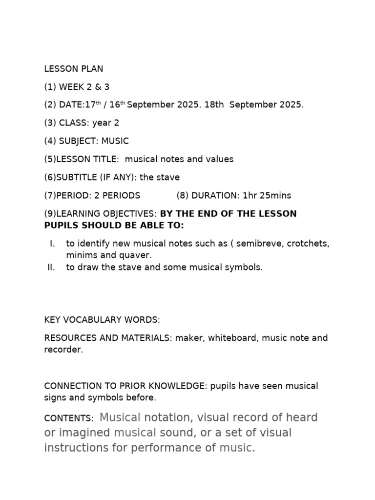 Year 2 Music Lesson Plans Overview | PDF | Lesson Plan | Teachers