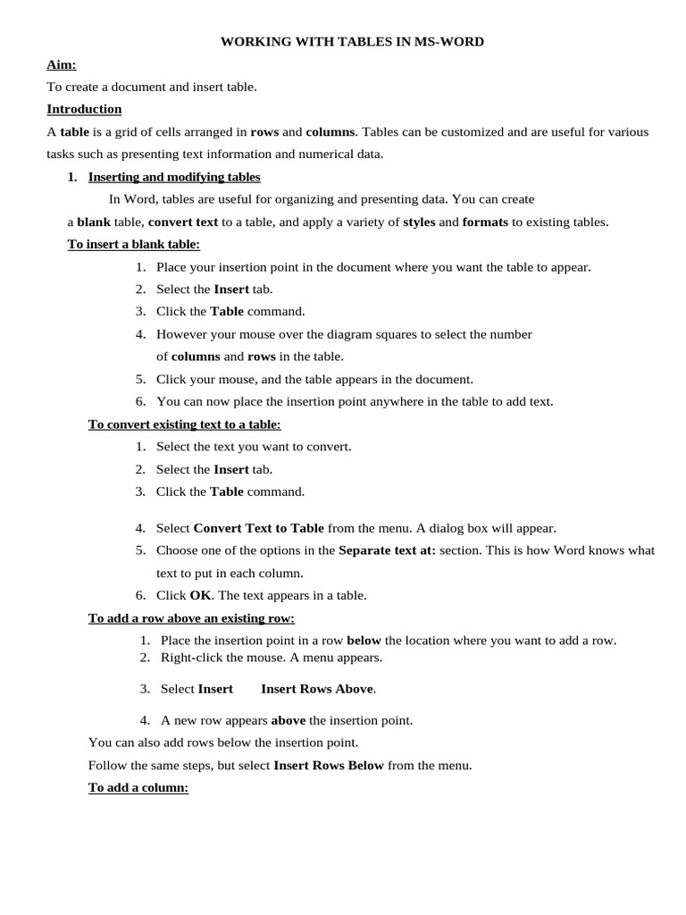 Inserting and Customizing Tables in Word | PDF | Microsoft Excel | Software