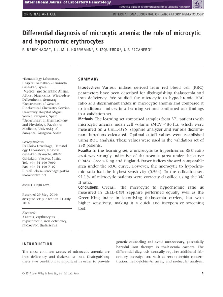 2014 Differential Diagnosis of Microcytic Anemia The Role of Microcytic ...